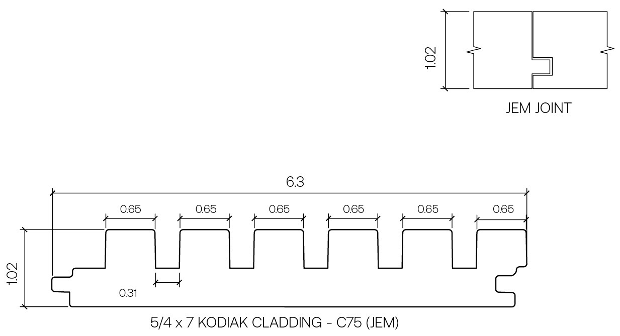 Kodiak Spruce Cladding 5/4x7 C75 (JEM) - Thermory USA